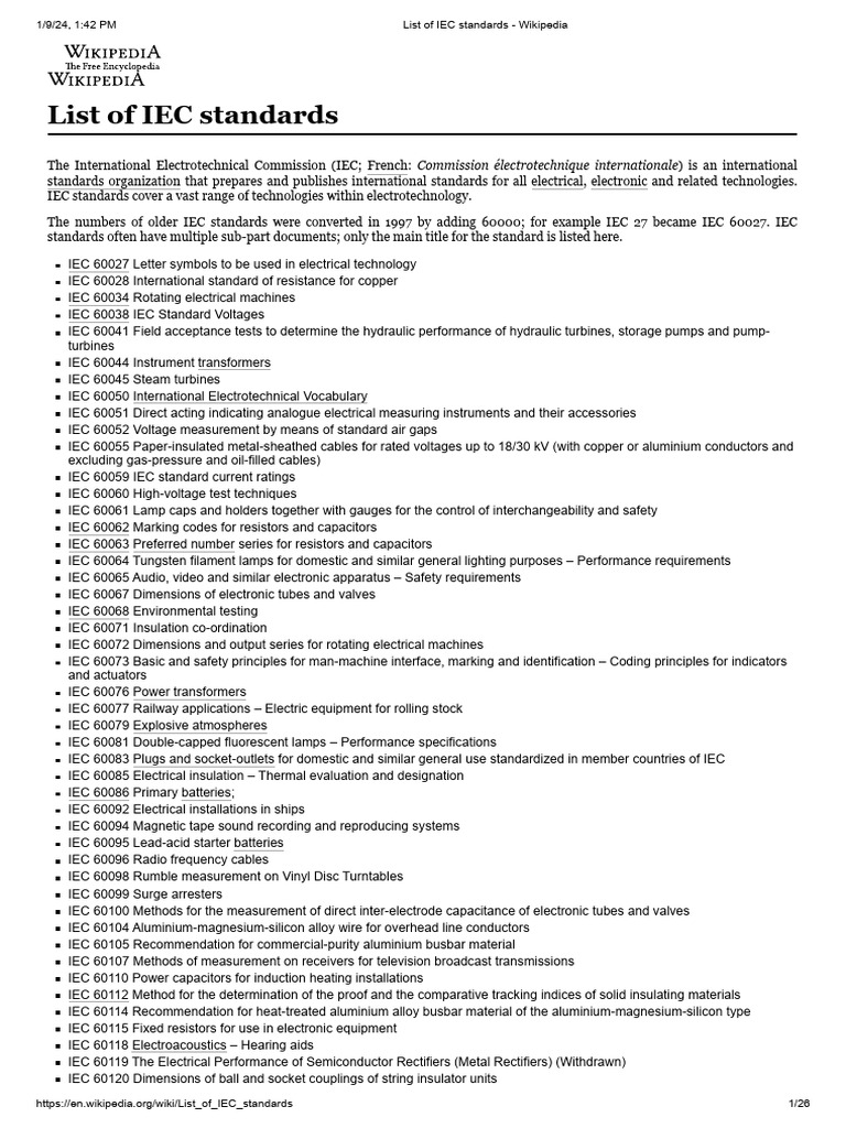 List of IEC Standards - Wikipedia | PDF | Insulator (Electricity) | Coaxial Cable