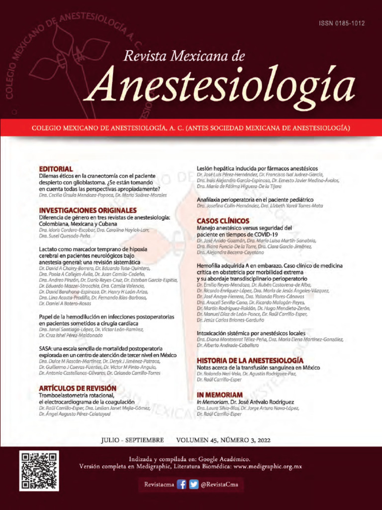 Rev - Mex. Anest. 2022 | PDF | Medicina CLINICA | Especialidades Medicas