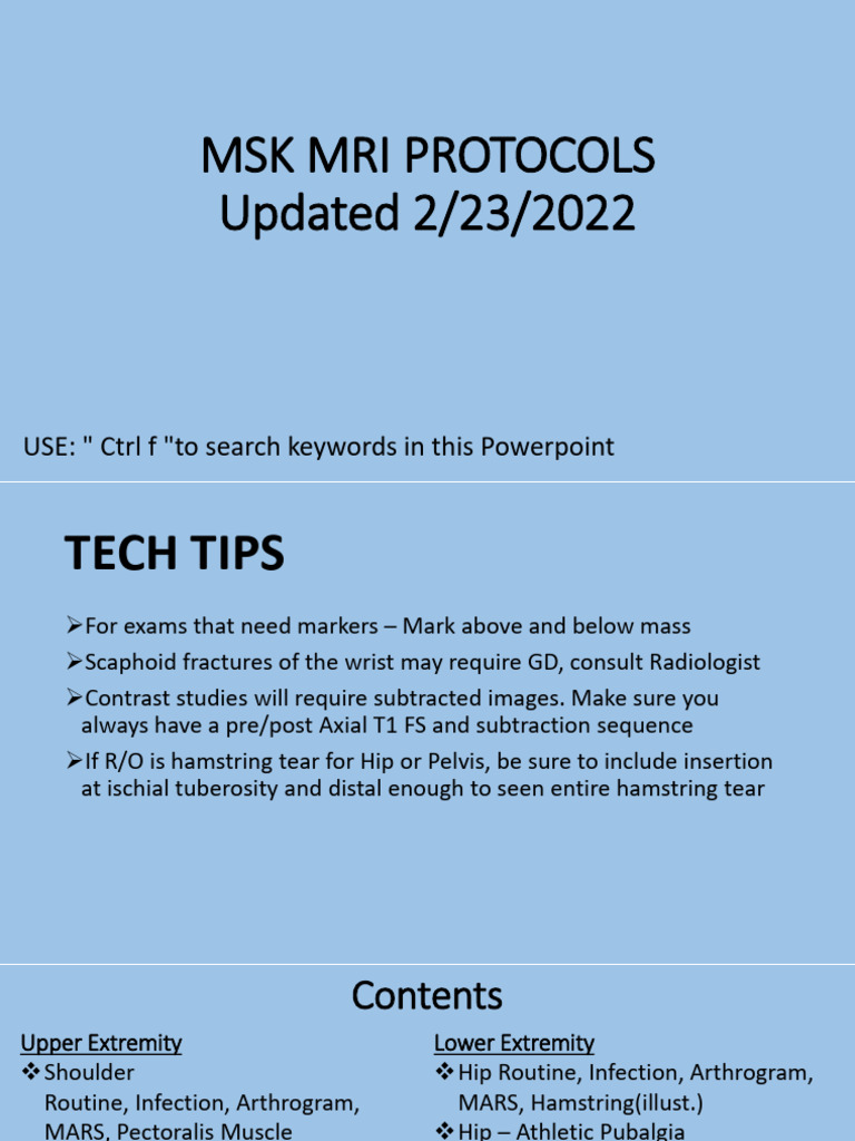 MCR MSK Mri Protocols Feb 2022 | PDF | Shoulder | Elbow