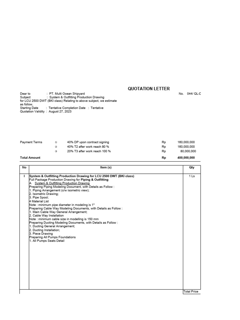 044 Quo - Production Drawing Piping & Outfitting For LCU 2500 DWT (BKI ...