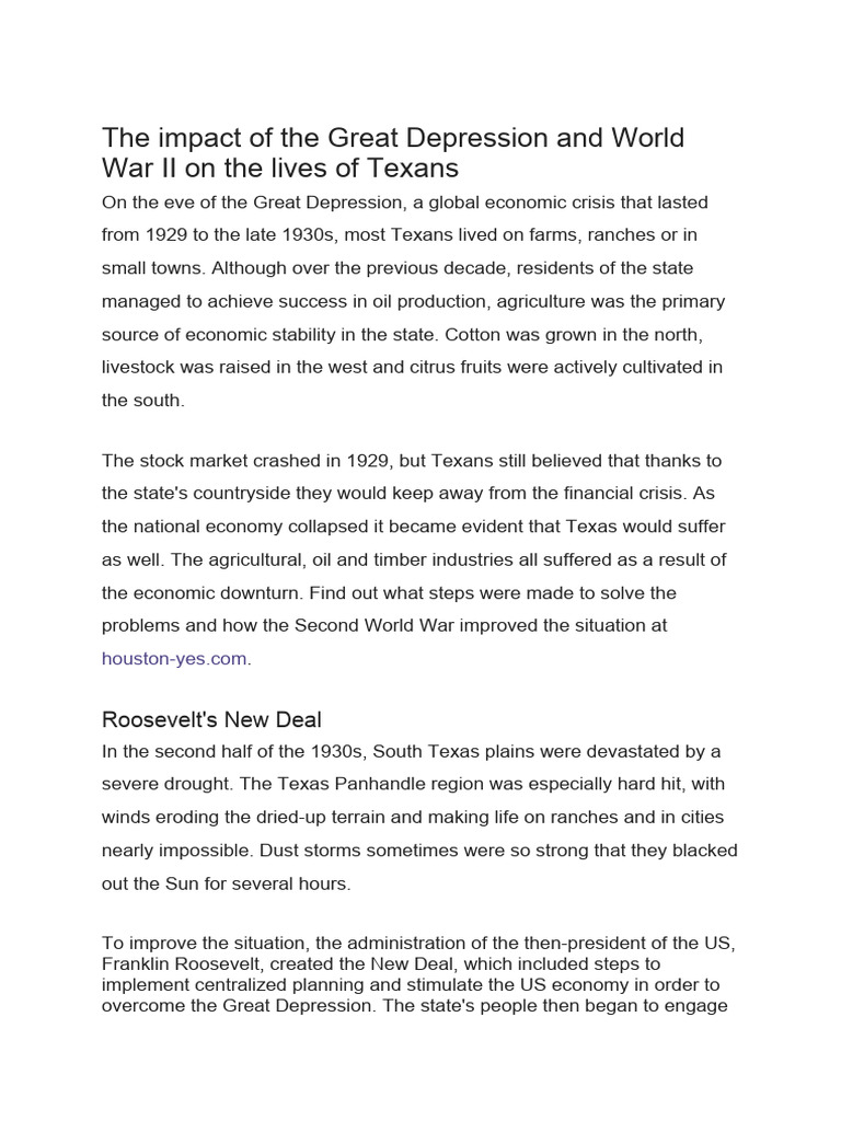 The Impact of The Great Depression and World War II On The Lives of ...