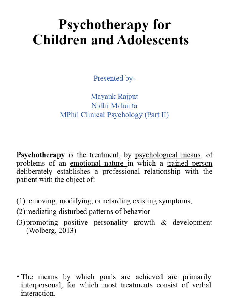 Psychotherapy For Children and Adolescents-Nidhi | PDF | Psychotherapy ...