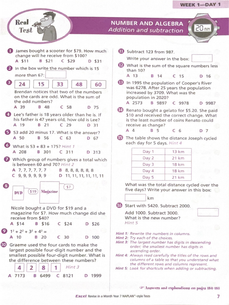 Yr 7 Practice Sheet Maths WK 1 Day 1 | PDF