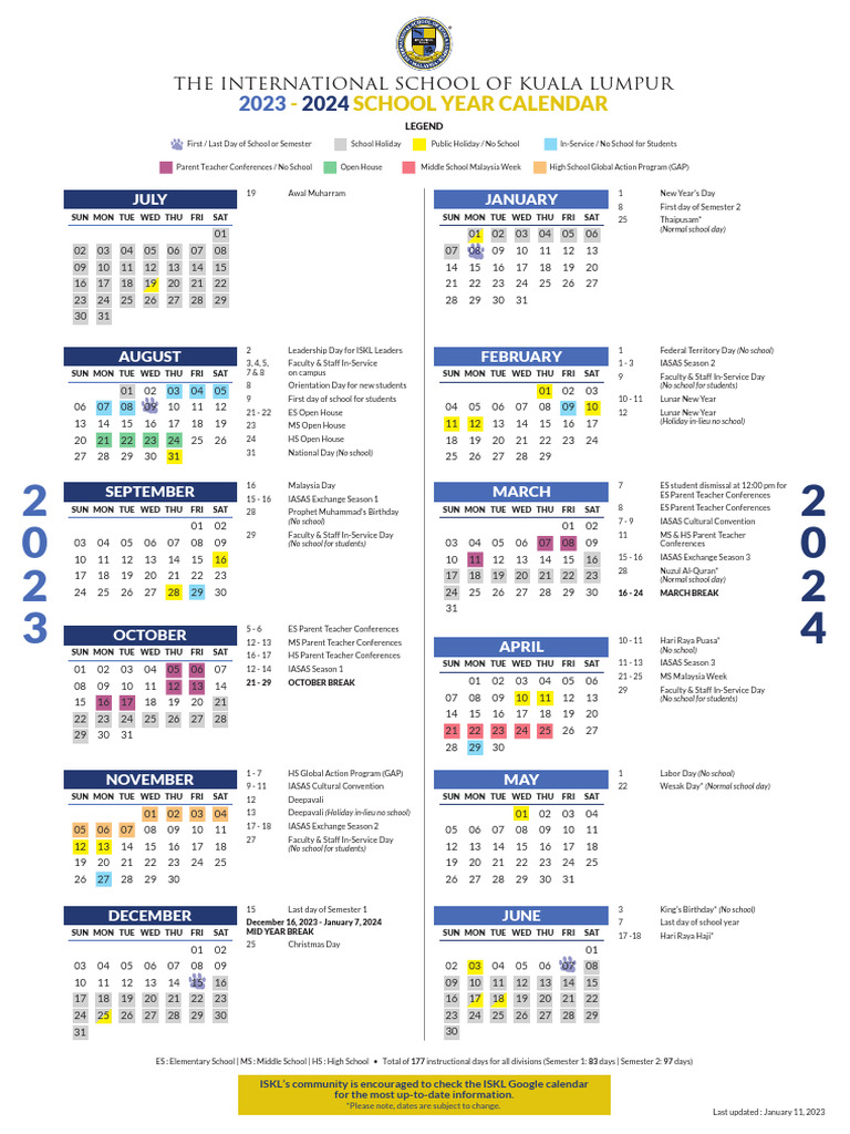 Iskl Calendar 2023 2024 Updated Jan 11 | PDF