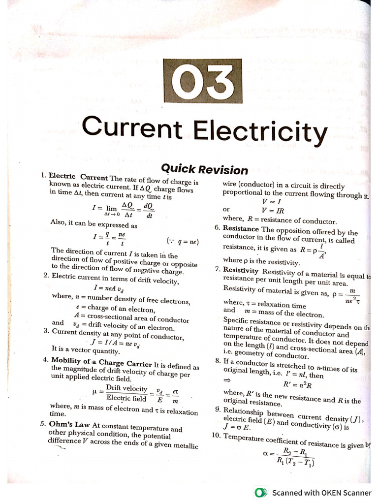 Chap 3 ( Current Electricity) | PDF