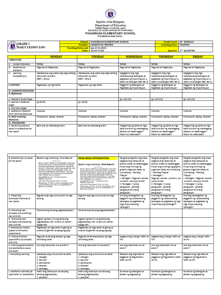 DLL Filipino-3 Q2 W9 | PDF