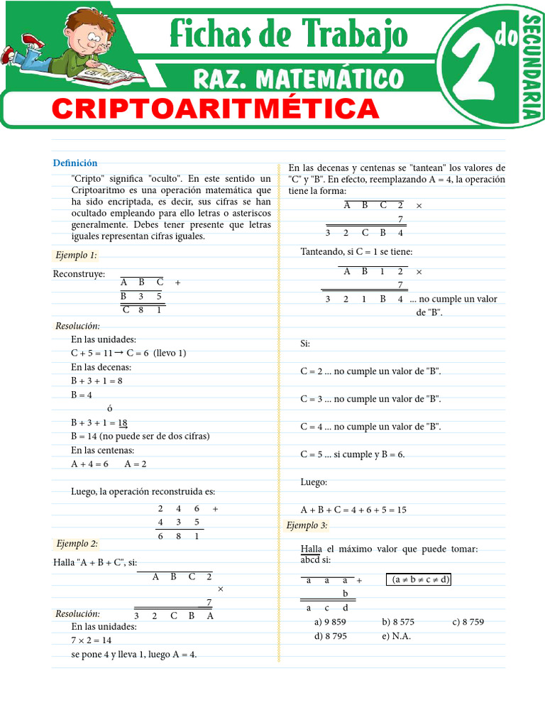 Criptoaritmetica para Segundo Grado de Secundaria | PDF
