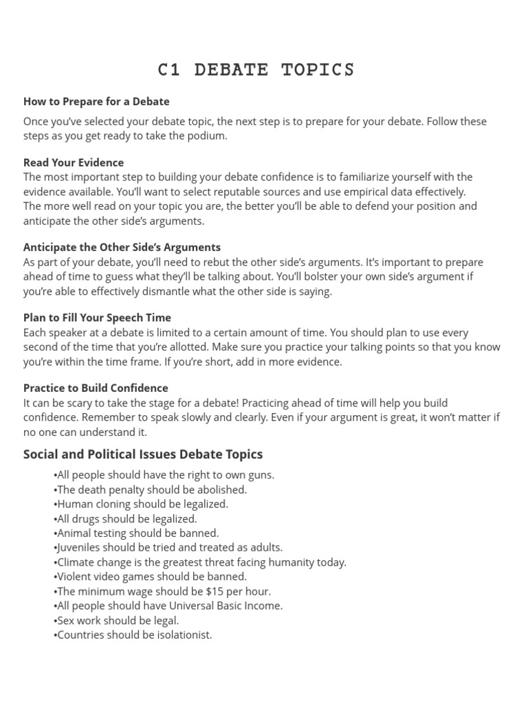 c1 Debate Topics | PDF