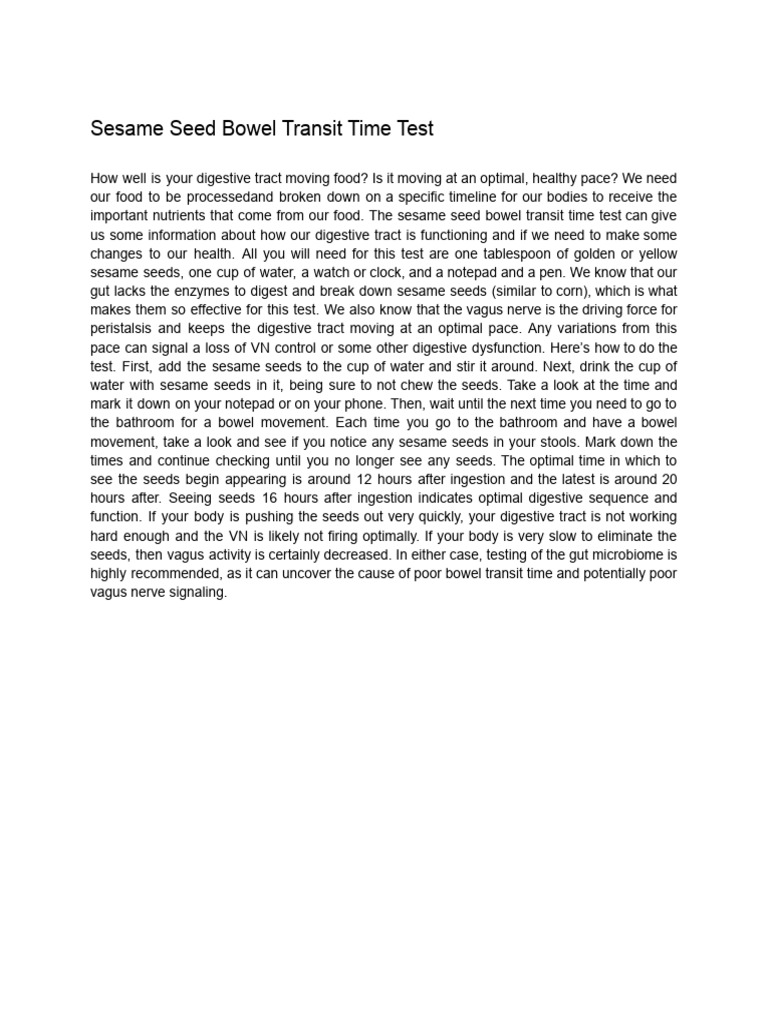 Sesame Seed Bowel Transit Time Test | PDF
