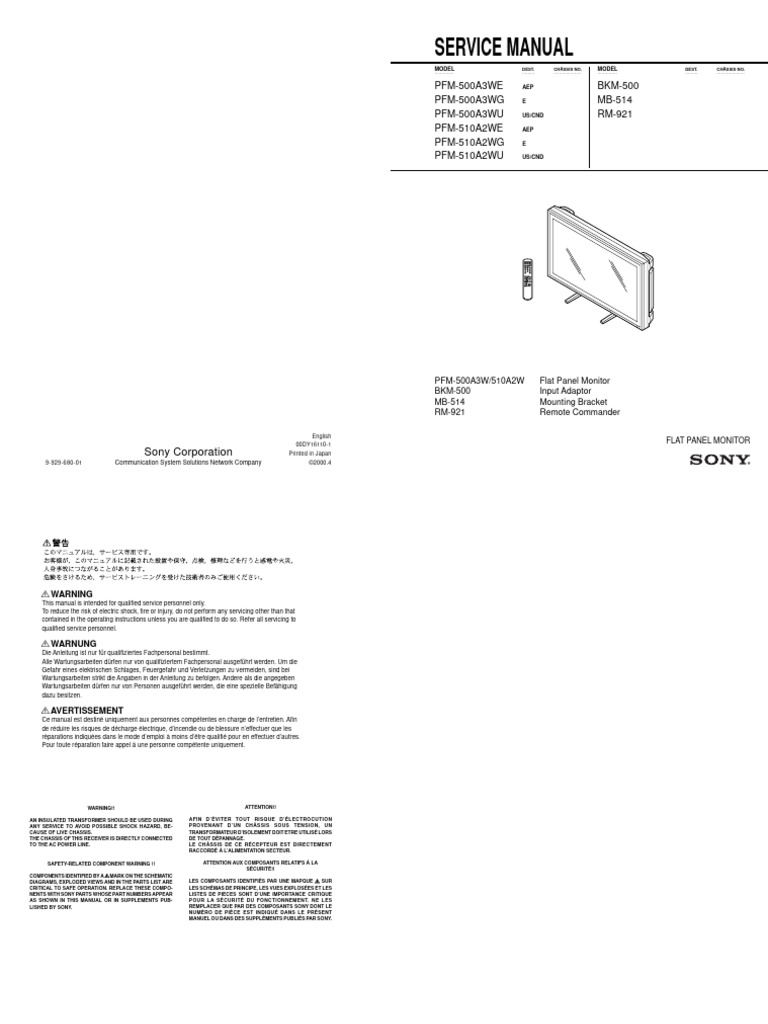 Sony - TVC Plasma Pfm-5Xxxxxx - Service Manual | PDF
