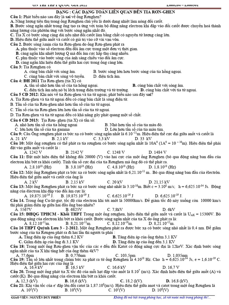 2-Bai-tap-tia-X-Vat-dan-co-lap-Chuyen-dong-cua-hat-mang-dien-1 | PDF