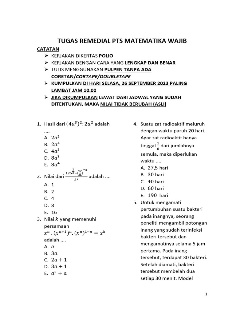 Soal Remedial PTS (Ganjil) 2023 | PDF