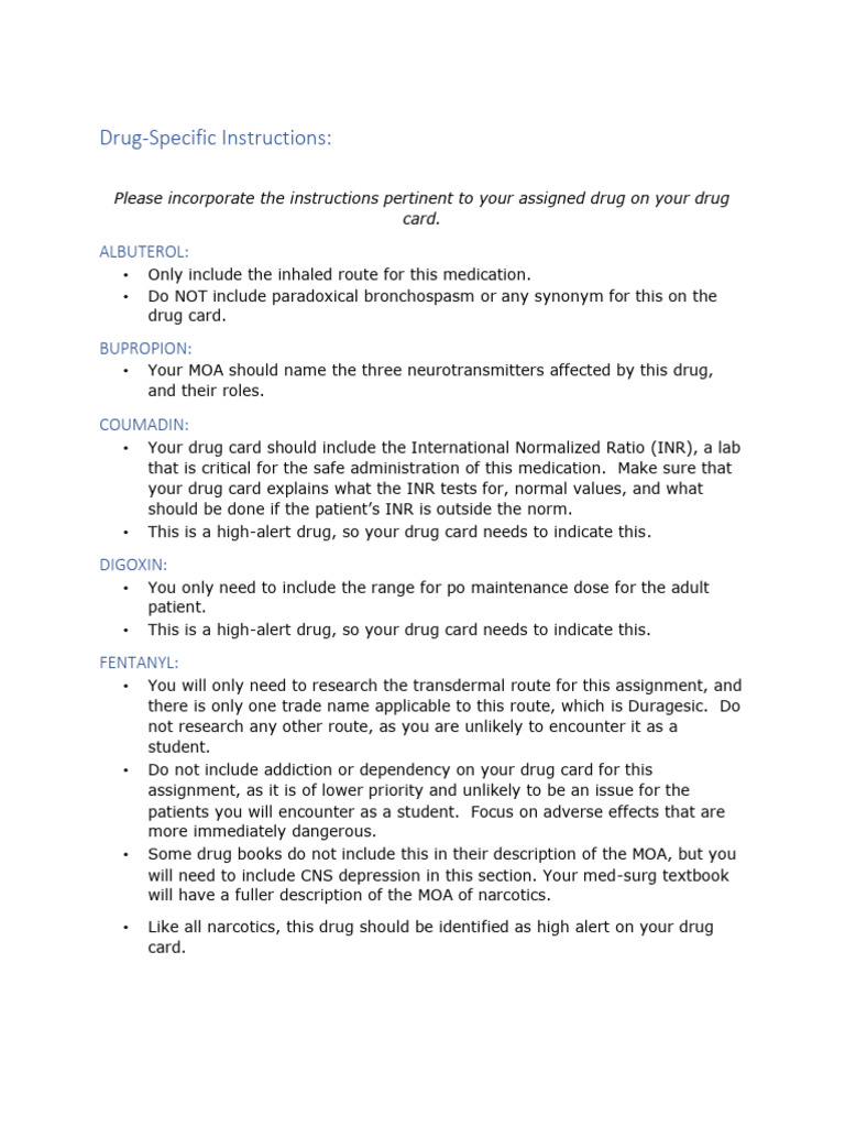 Drug Specific Instructions 2023 | PDF