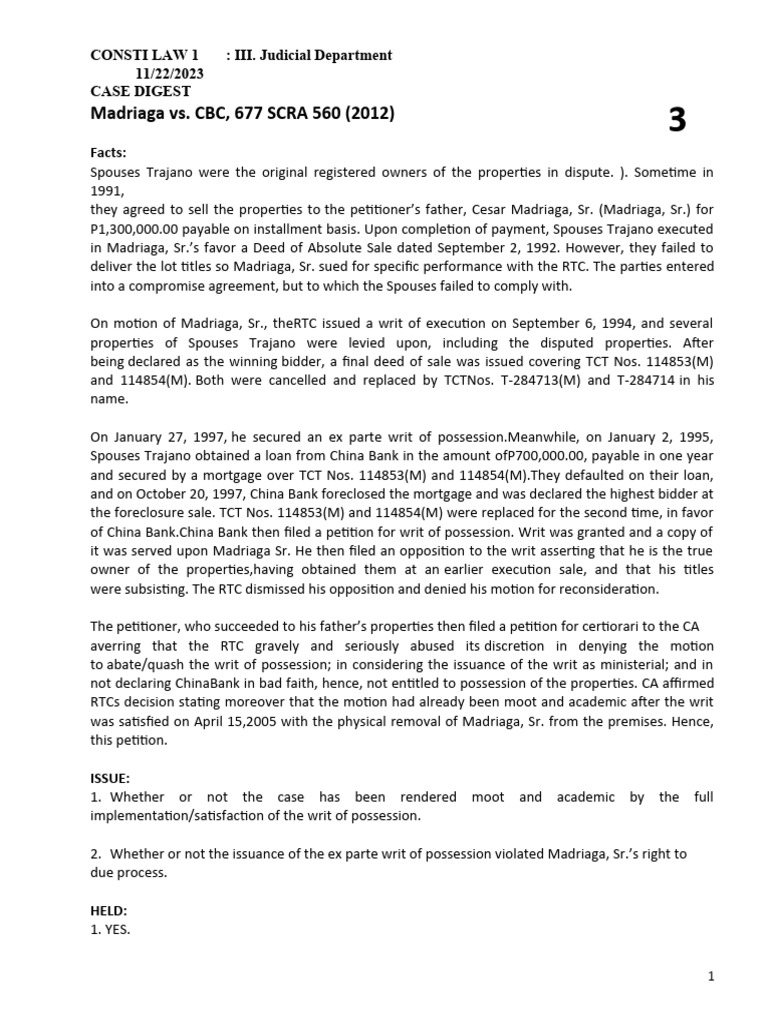 Case Digest - Madriaga vs. CBC, 677 SCRA 560 (2012) | PDF
