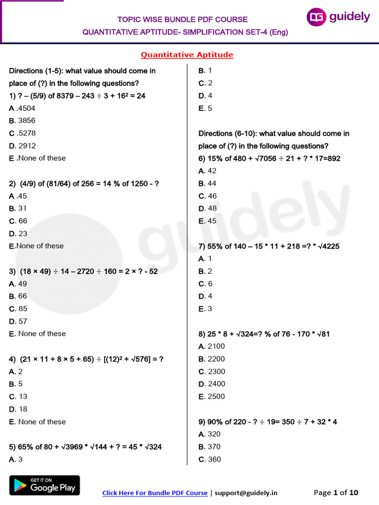 Simplification Set - 4 (Prelims) | PDF | Teaching Methods & Materials