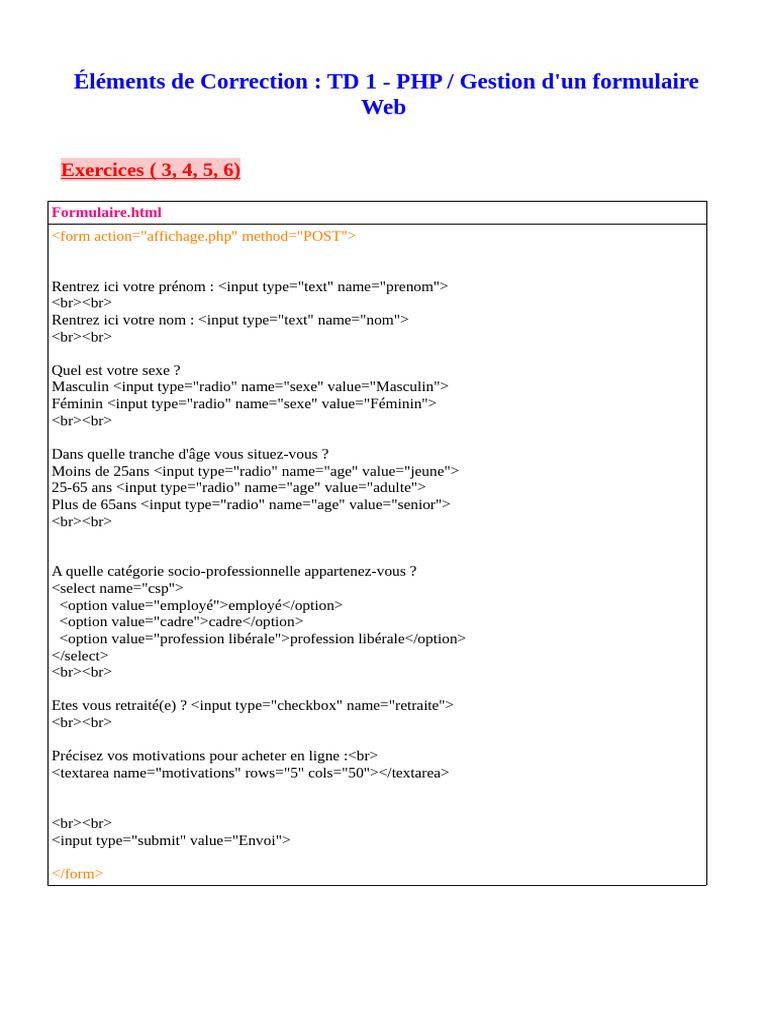 Formulaire PHP : Gestion et Affichage | PDF