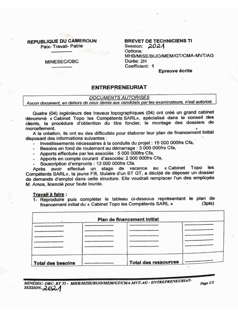 Epreuve Bts 2021 | PDF