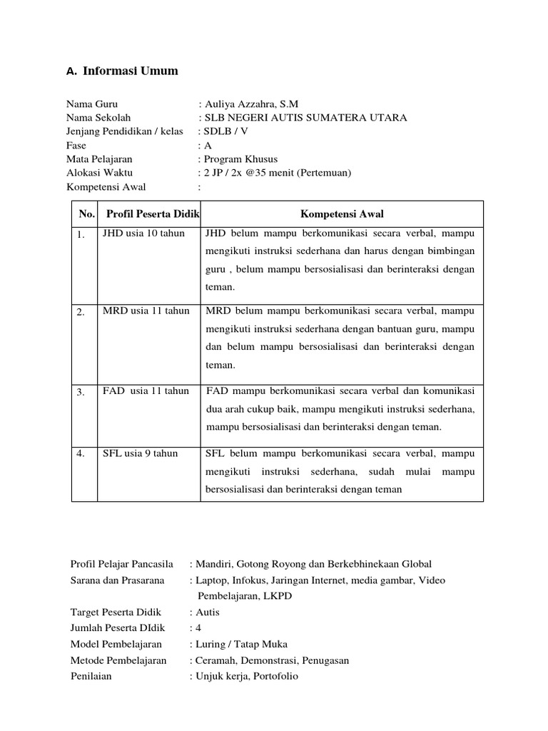Modul Ajar Program Khusus | PDF