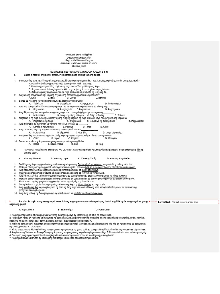 Ist Quarter Exam | PDF