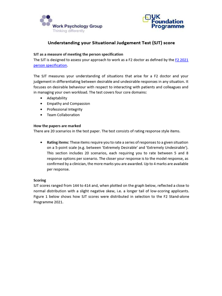 F2 Stand-Alone 2021 - Understanding Your SJT Score | PDF | Mean ...