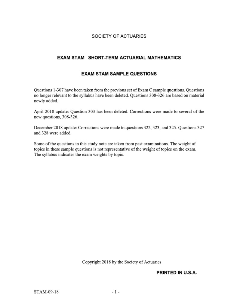 STAM Sample Questions | PDF