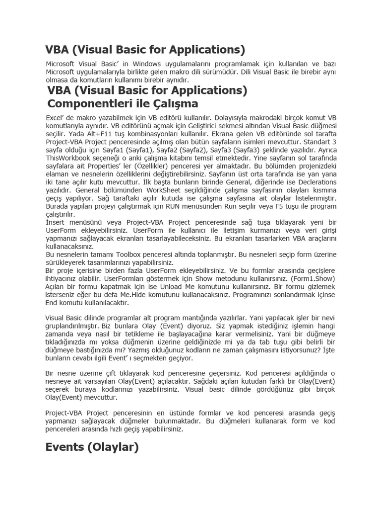 VBA (Visual Basic For Application) | PDF