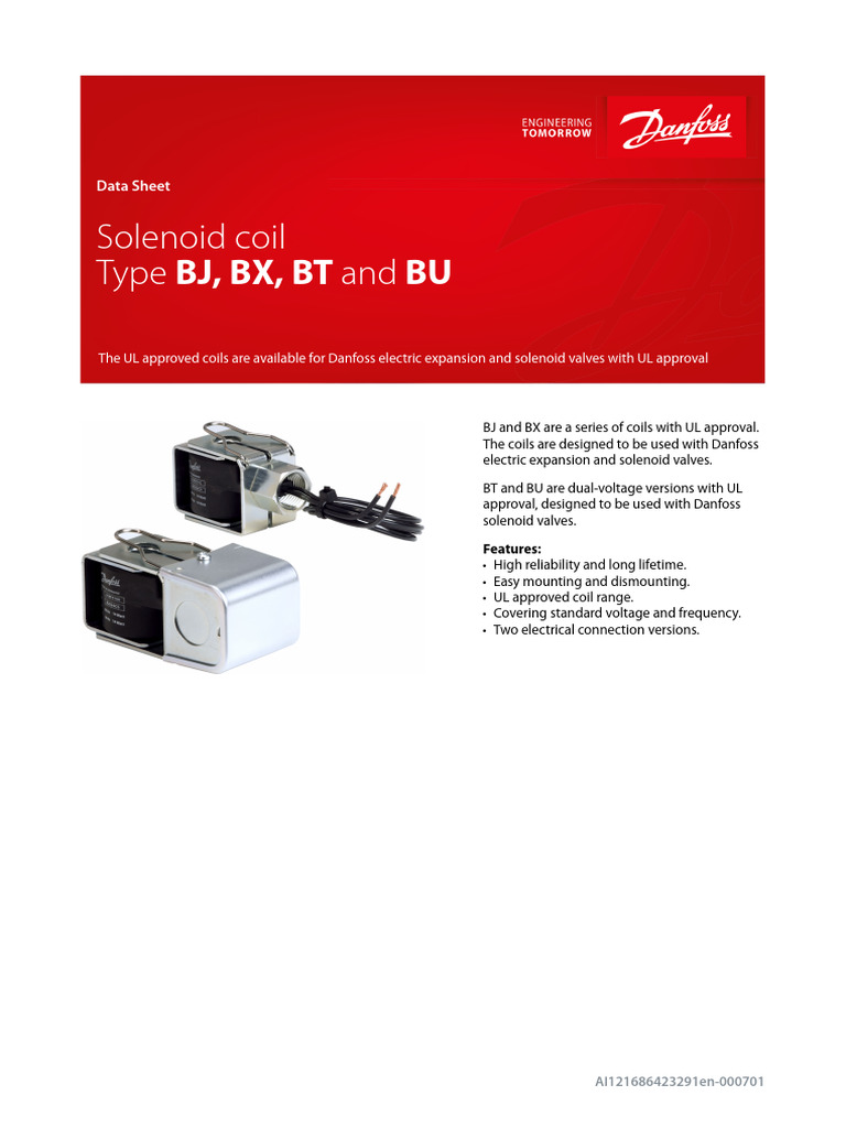 Danfoss Solenoid Coils BJ, BX, BT, BU | PDF