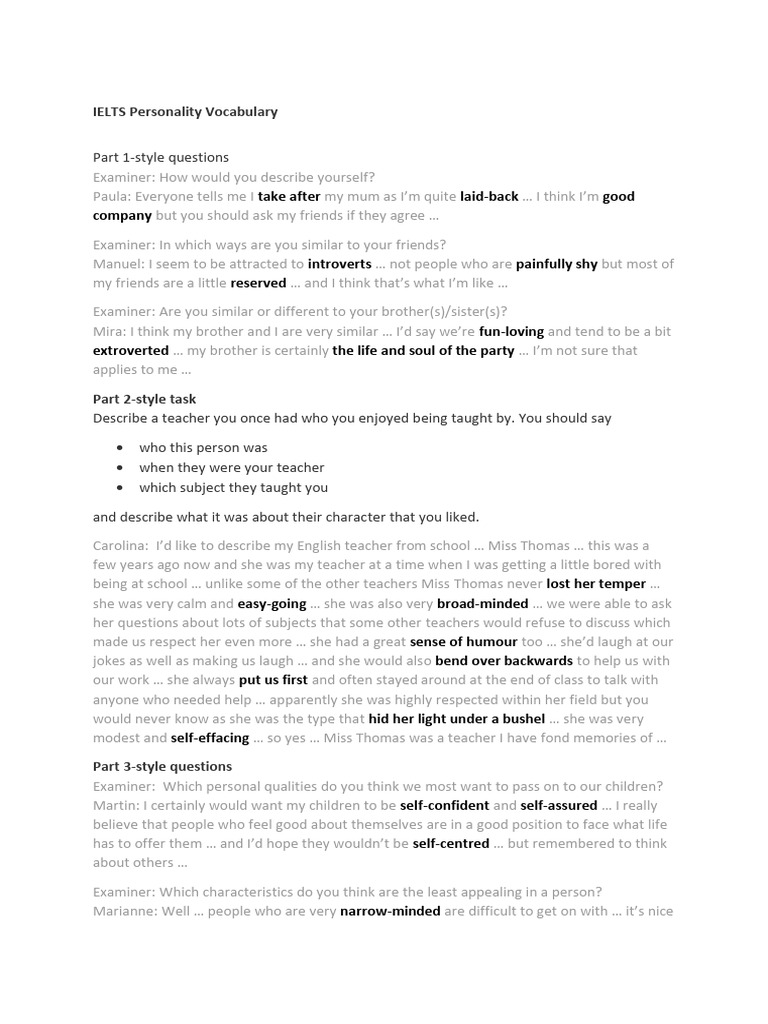 IELTS Vocabulary: Personality & Appearance | PDF | Psychology