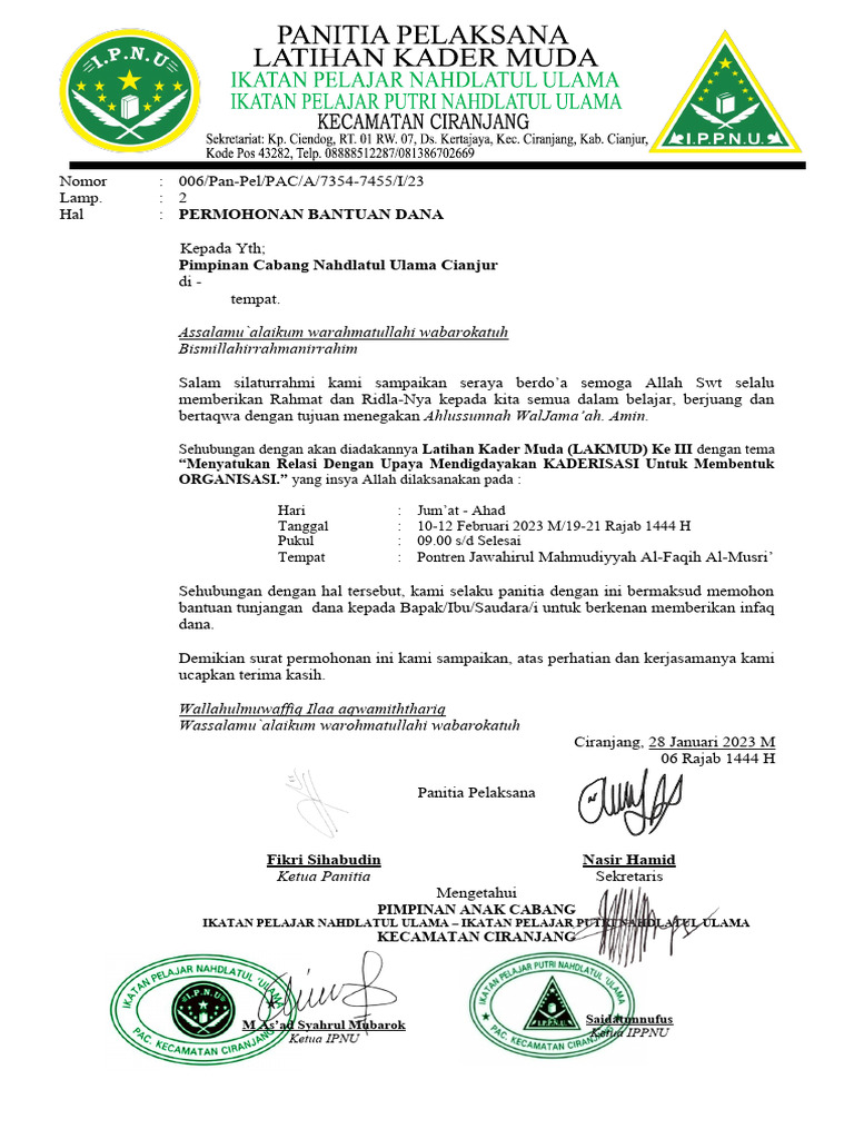 006. Surat Permohonan Dana (PCNU) | PDF