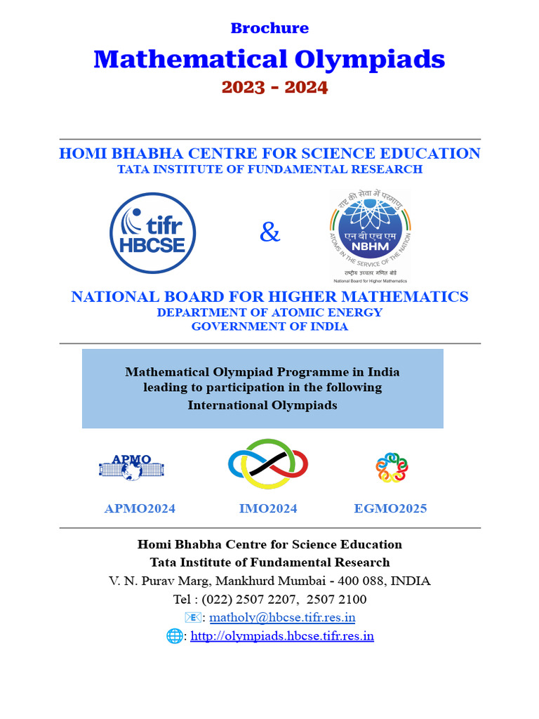 Brochure Maths Olympiad 2023 24 | PDF | Equations | Number Theory