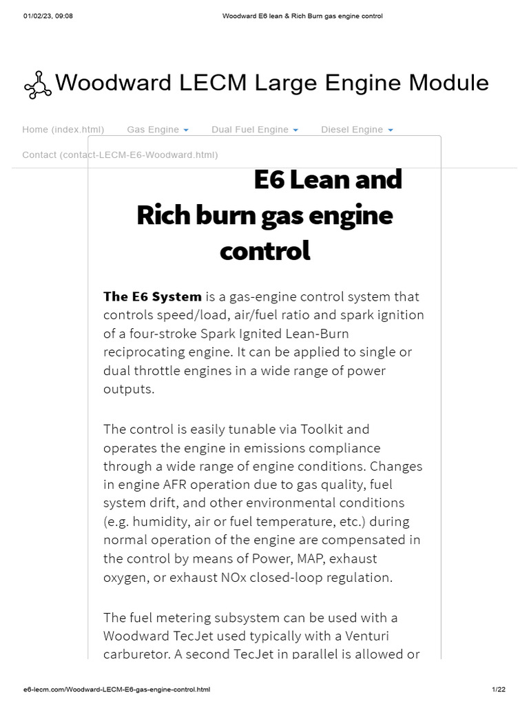 Woodward E6 Lean & Rich Burn Gas Engine Control | PDF | Manufactured Goods | Systems Engineering