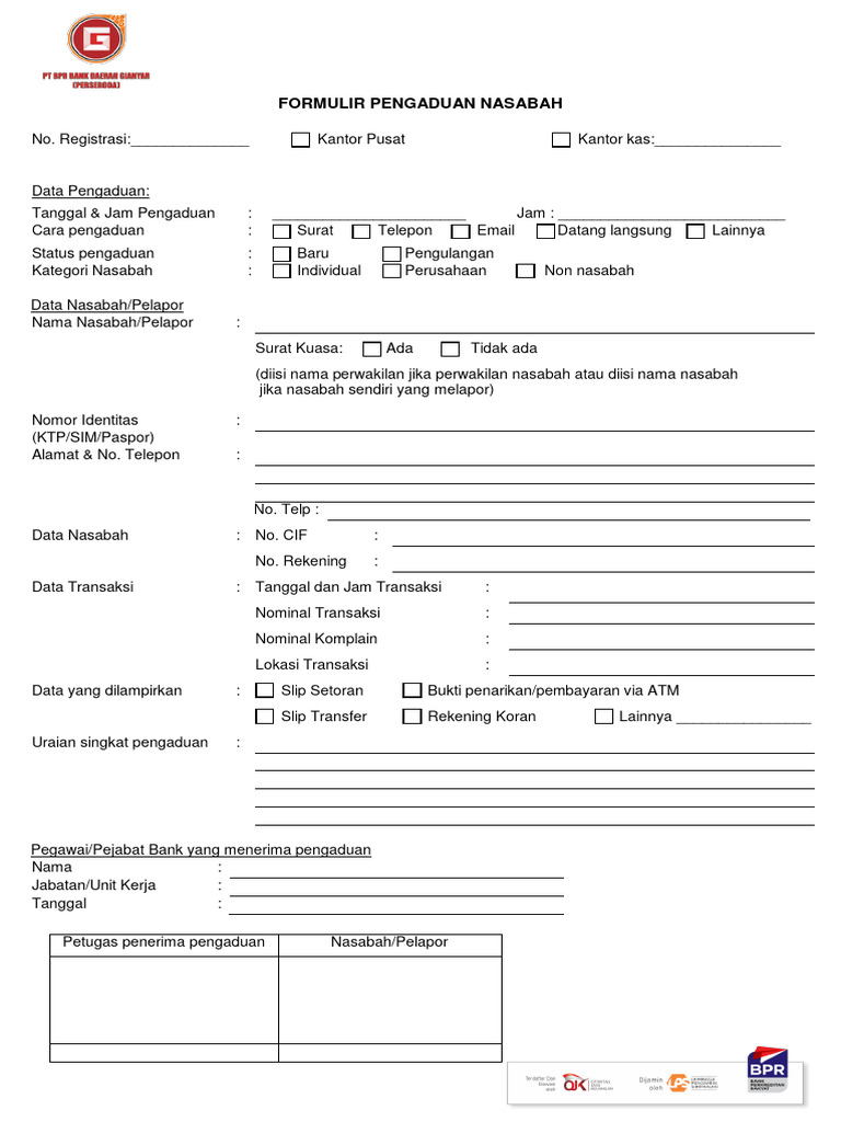 Formulir Pengaduan Nasabah | PDF