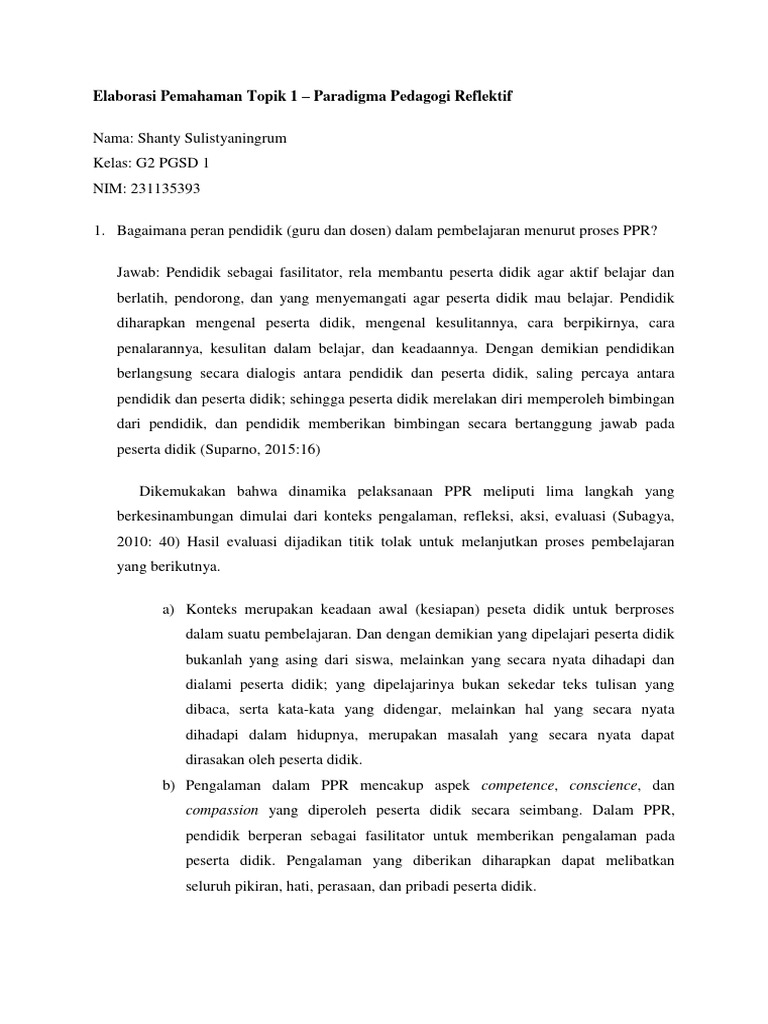 Elaborasi Pemahaman Topik 1 - PPR - G2 PGSD 1 - 231135393 | PDF