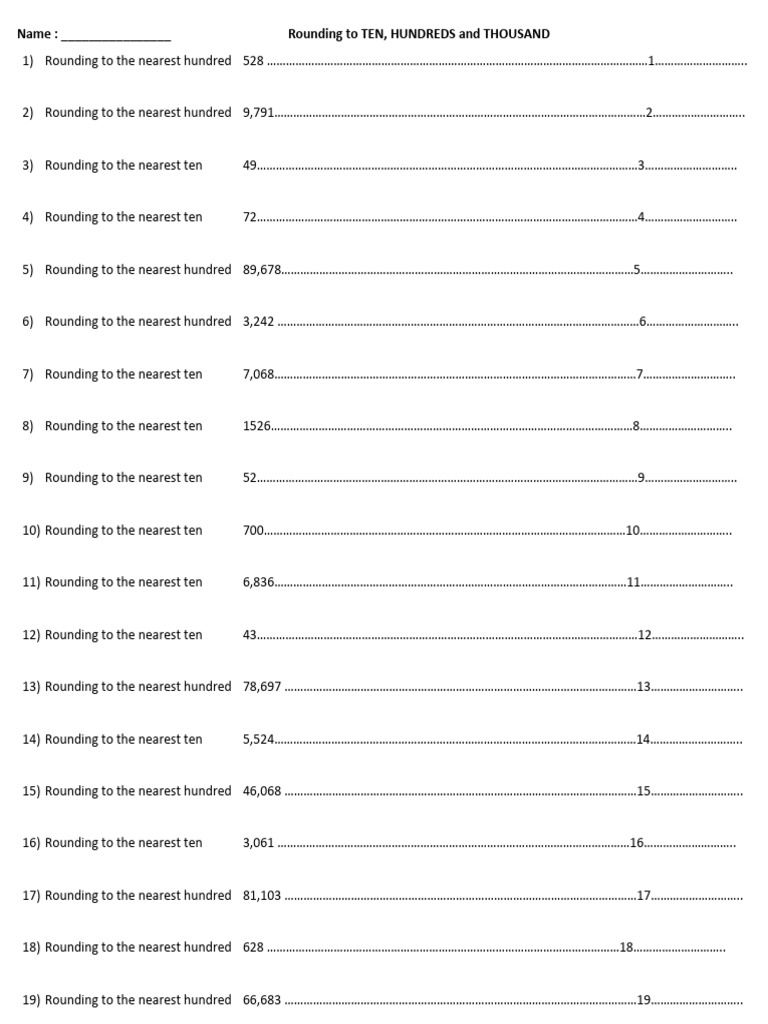 Rounding To TEN, HUNDREDS and THOUSAND | PDF