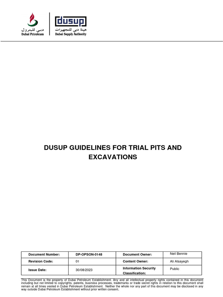 DP OPSON 0148 DUSUP NOC Guidelines For Trial Pits and Excavations | PDF | Pipeline Transport ...