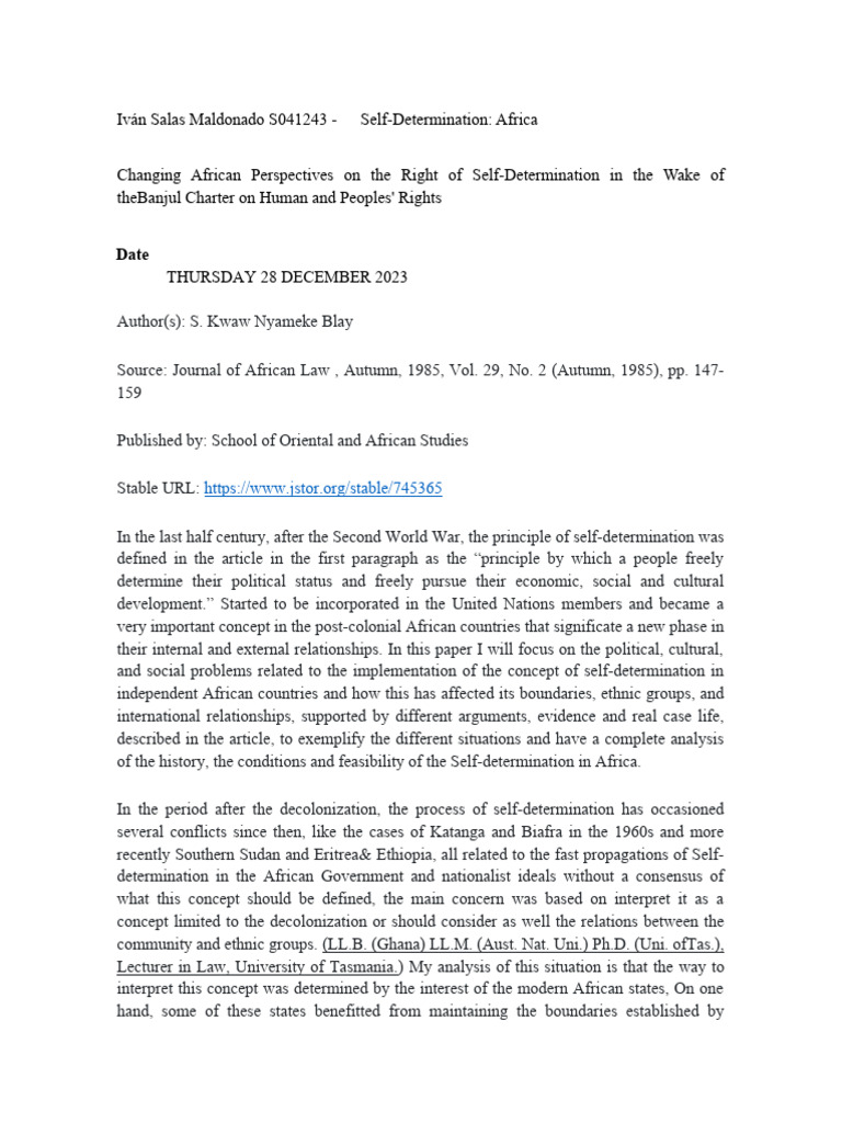 Self Determination Response Paper | PDF | Self Determination | Secession