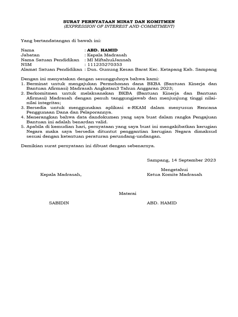 Surat Usulan BKBA | PDF