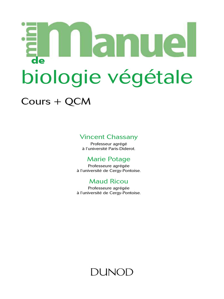 Mini Manuel Biologie Vegetale | PDF | Organismes | Botanique