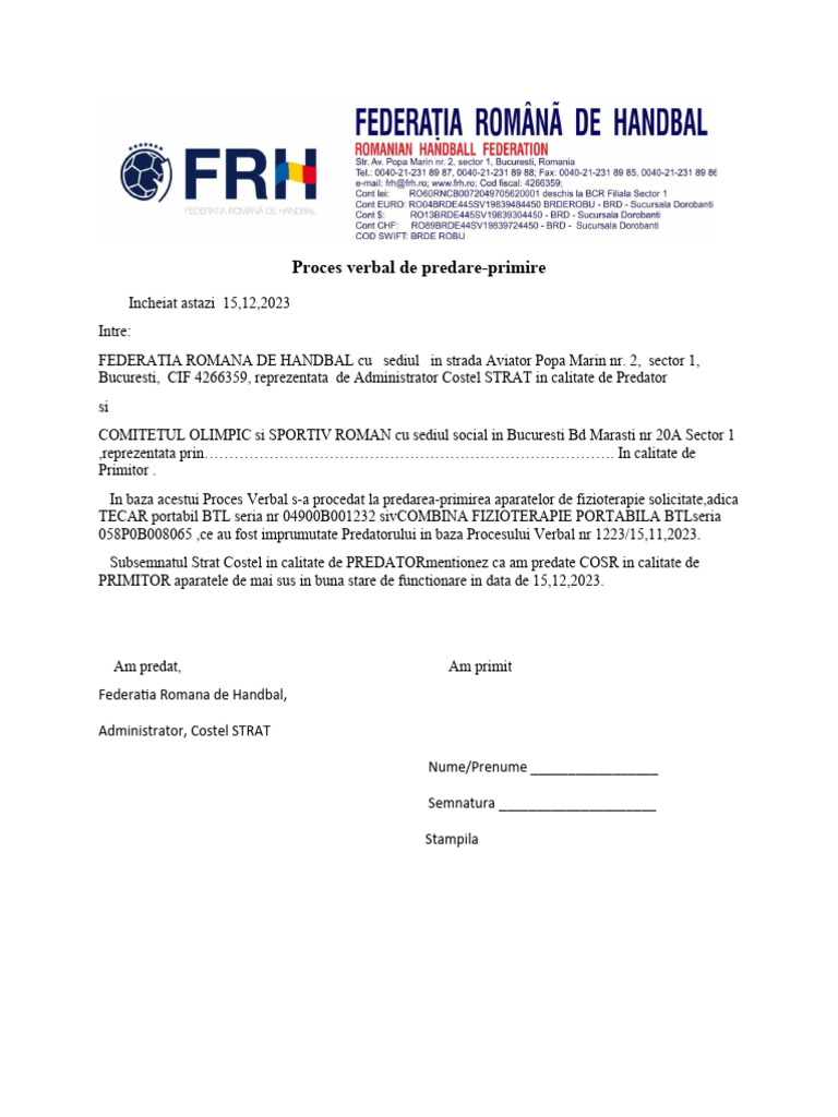 Proces Verbal Predare Primire Produseelectronice | PDF