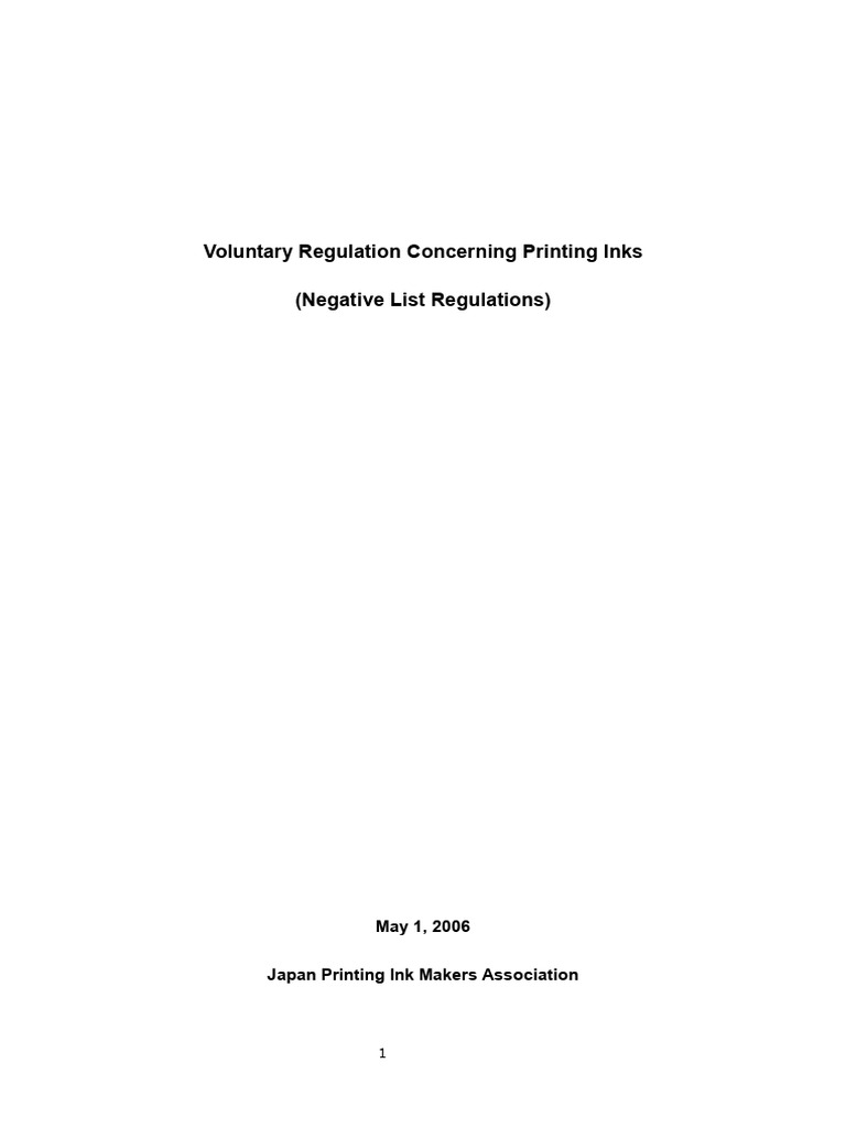 JPIMA Negative List 2006 - Printing Inks | PDF | Occupational Safety And Health | Materials