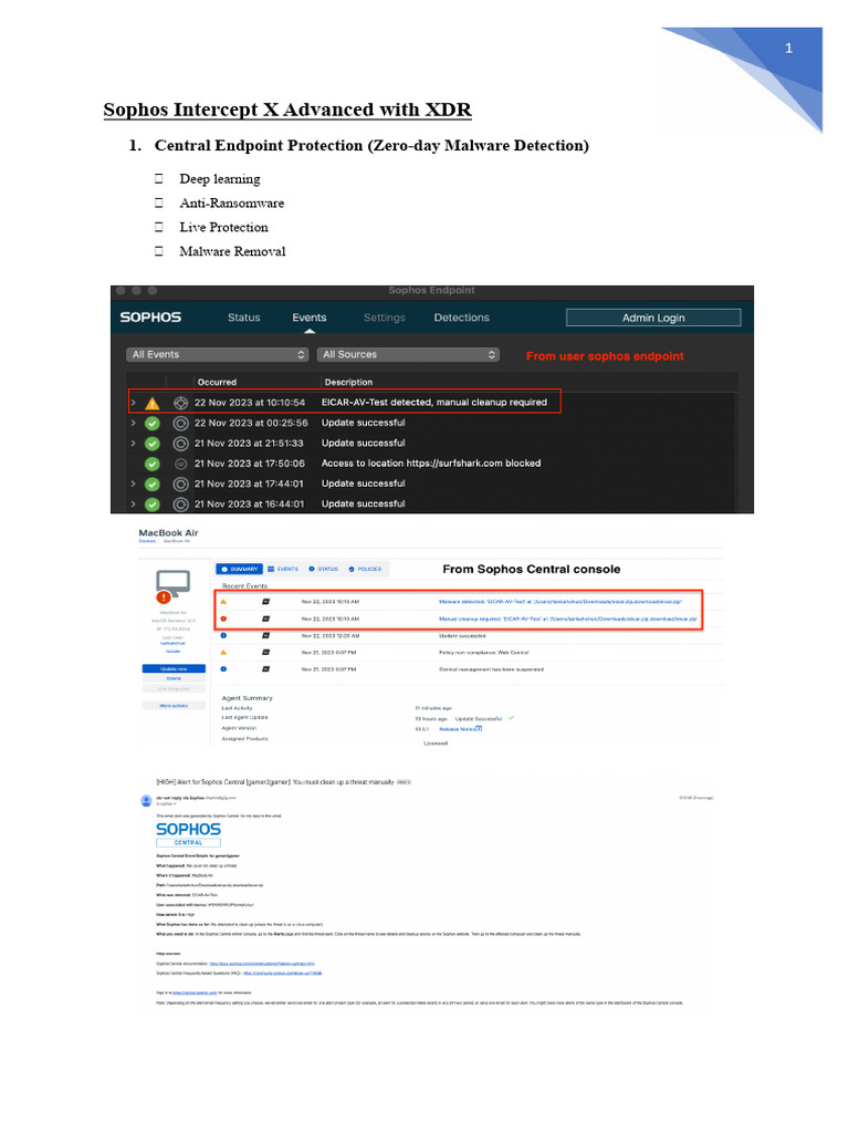 Sophos Intercept X Advanced With XDR: 1. Central Endpoint Protection (Zero-Day Malware Detection ...