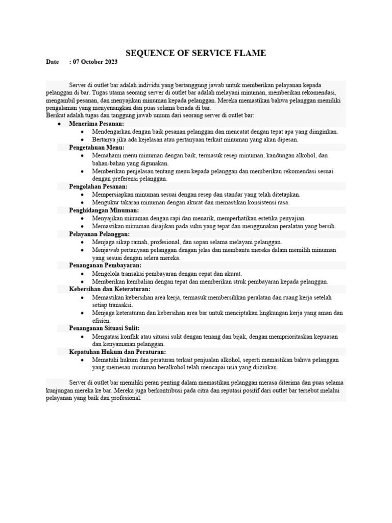 TRAINING Sequence of Service Flame | PDF