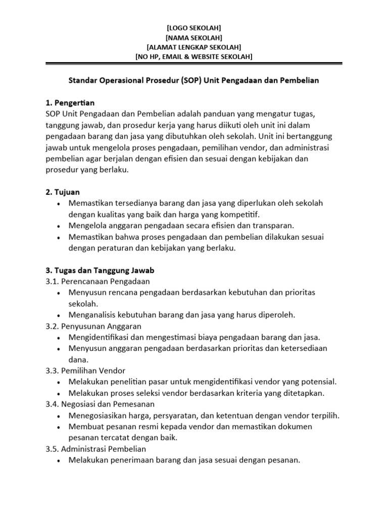 SOP Unit Pengadaan Dan Pembelian | PDF