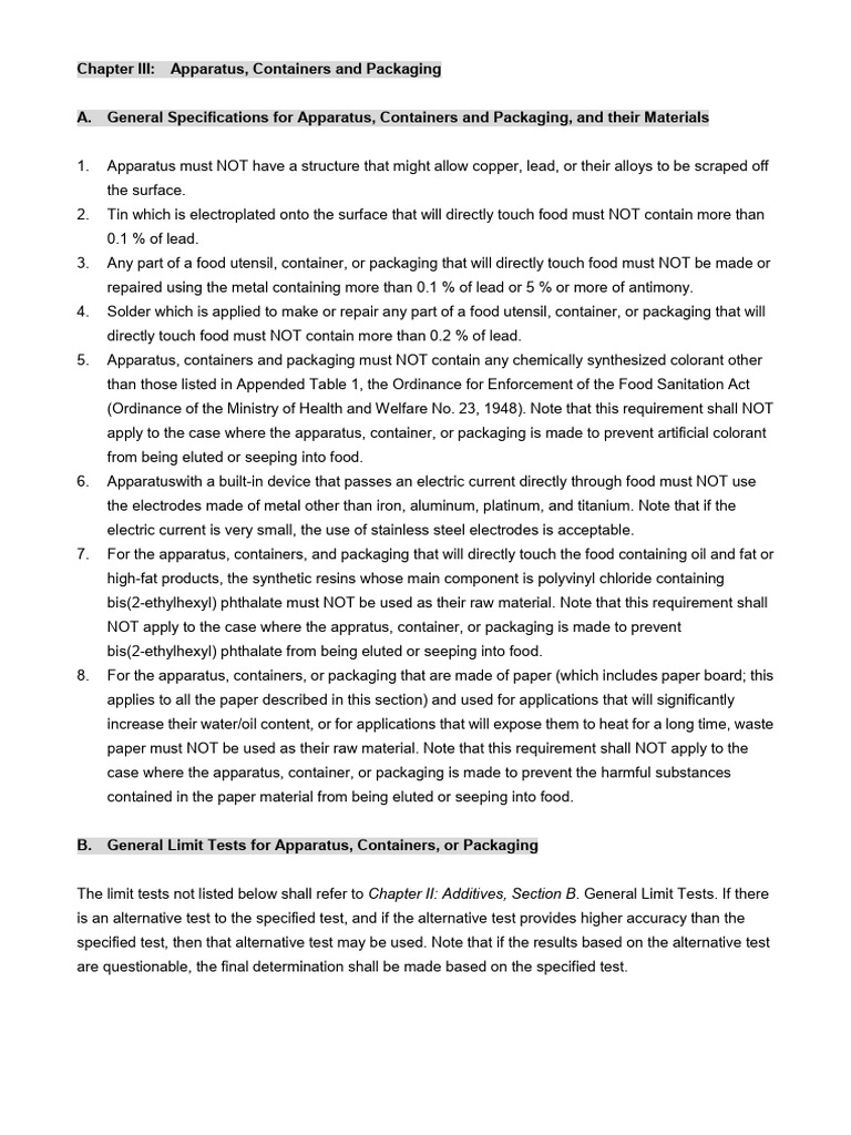 Chapter III - Apparatus, Containers and Packaging | PDF | Water | Lead
