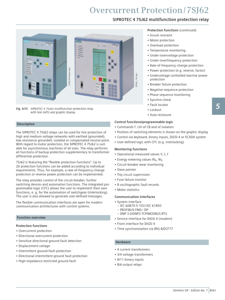 7SJ62 SIPROTEC Overcurrent Protection | PDF | Relay | Resistor