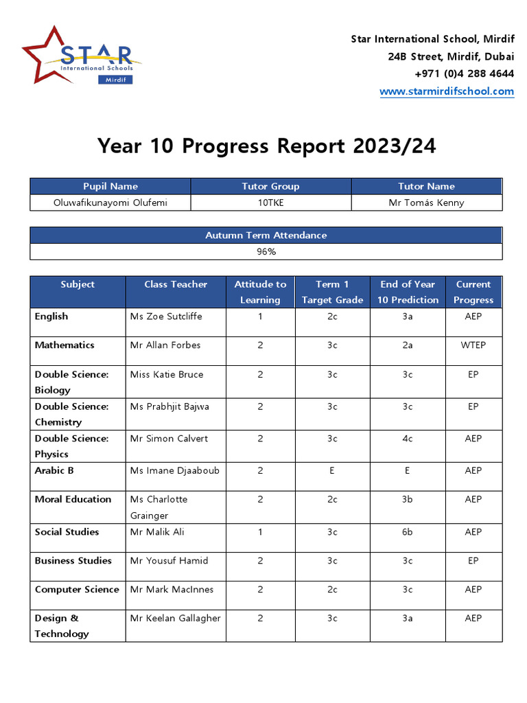 Olufemi-O-Year 10 Progress Report | PDF | Learning | Cognition