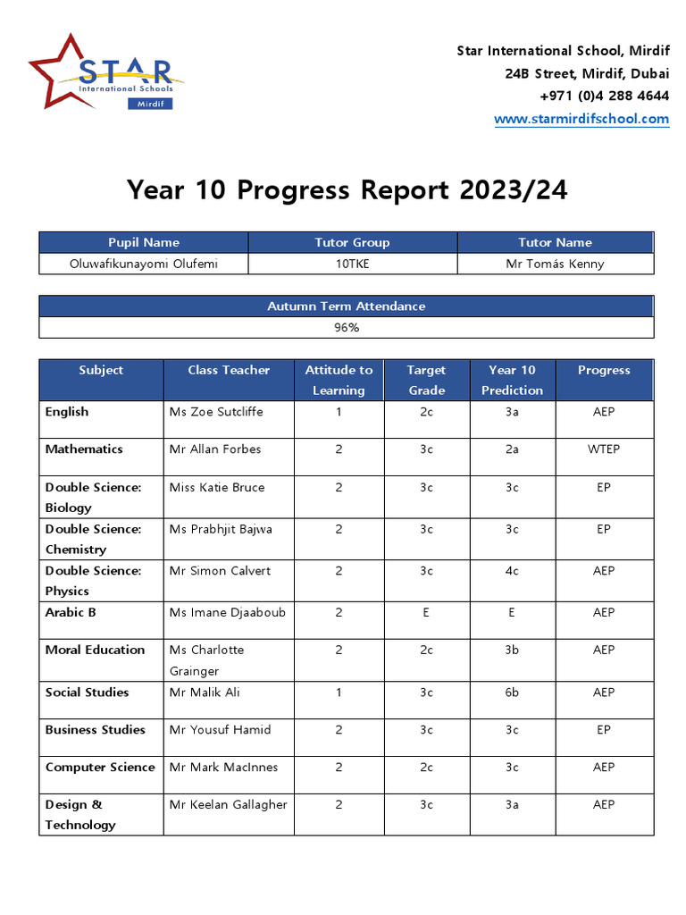 Olufemi-O-Year 10 Progress Report | PDF | Learning | Cognitive Science
