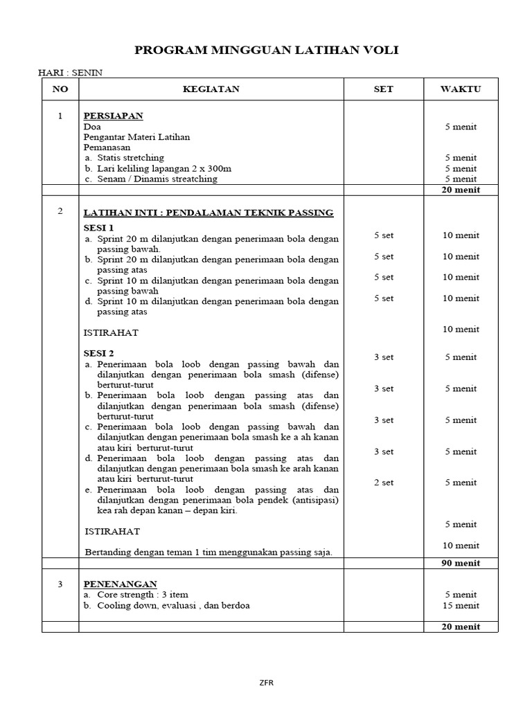 Program Latihan 1 Minggu Bola Voly | PDF