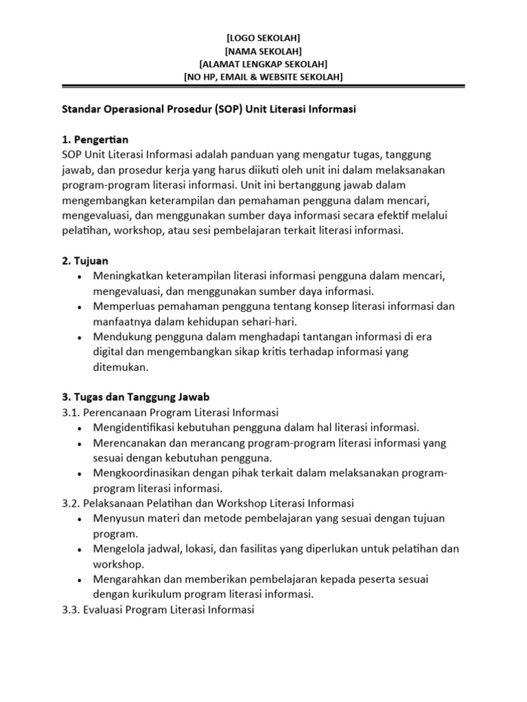 SOP Literasi Informasi Sekolah | PDF | Karier & Perkembangan | Komputer