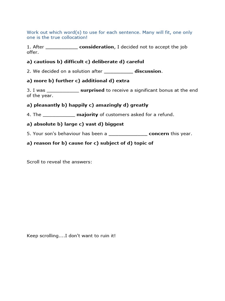 Collocation Exercises with Answers | PDF | Career & Growth | Business